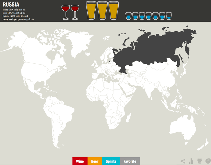 Une carte qui montre les consommations d'alcool dans le monde