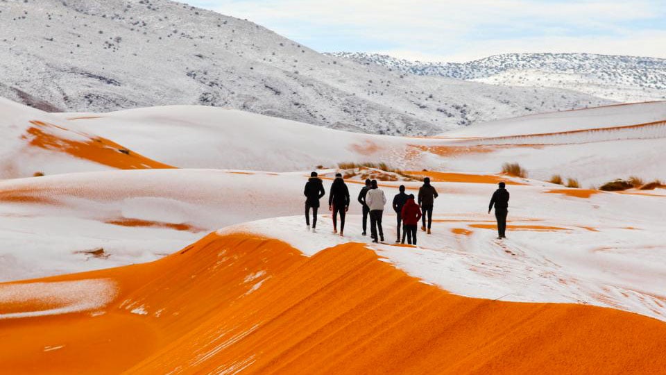 Il a même neigé dans le Sahara ! La neige recouvre le sable des dunes ...
